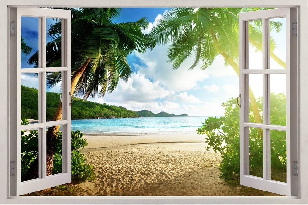 3D Window Stickers Seaside Palm Wall Decal Art Rem... – Grandado