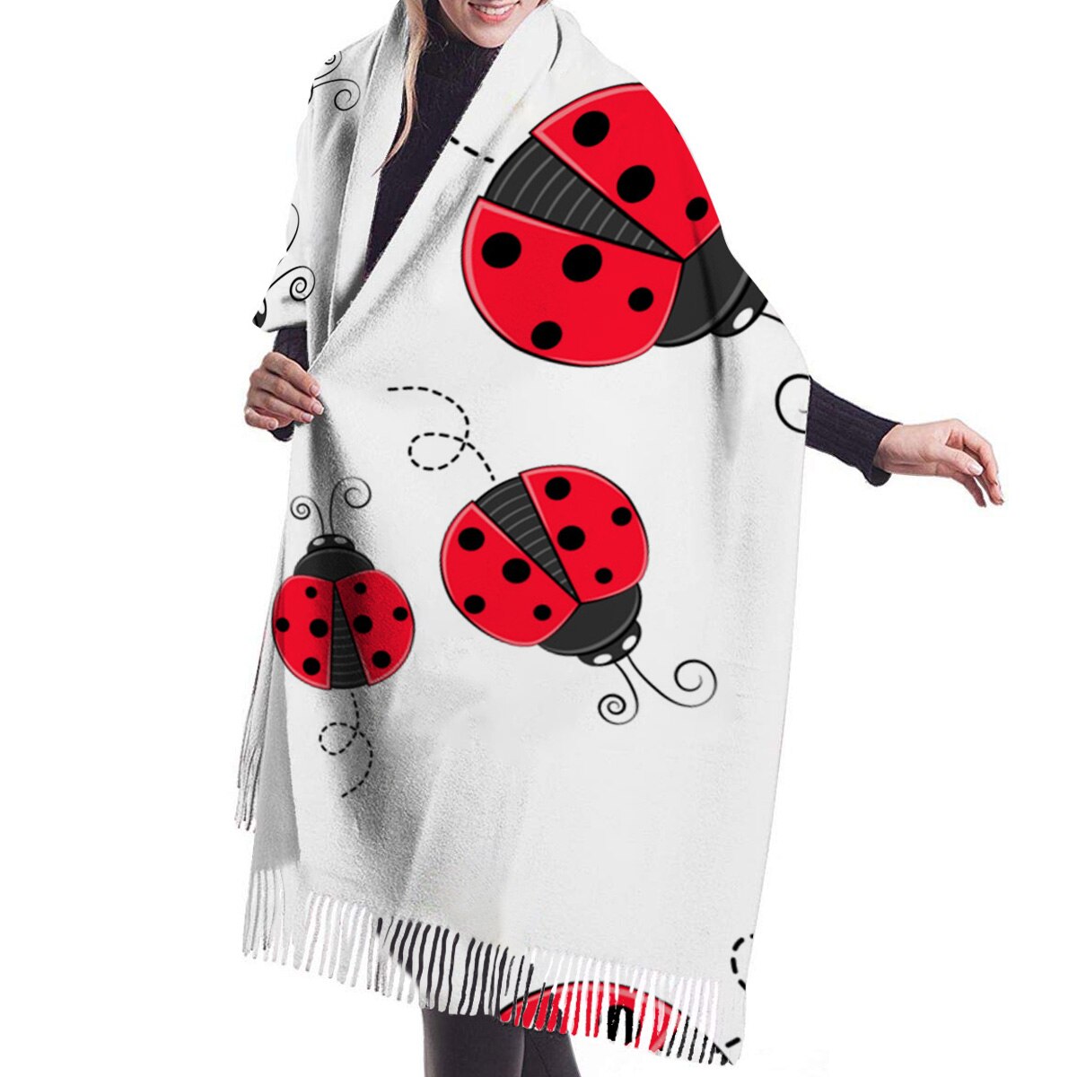 Women Cashmere Scarves with Tassel Red Ladybug Lad... – Grandado