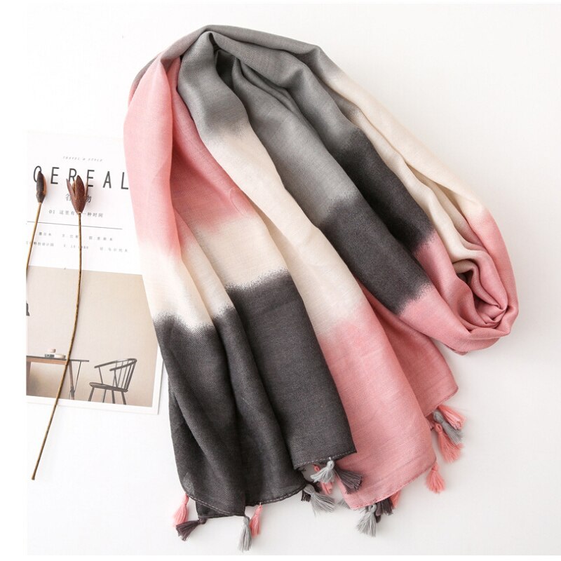 Woman Cotton Long Scarves Spring Viscose Tassels S... – Grandado