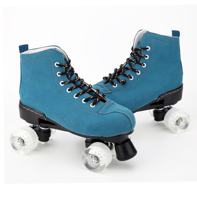 Leather Roller Skates For Adult Navy Blue Double L... – Grandado