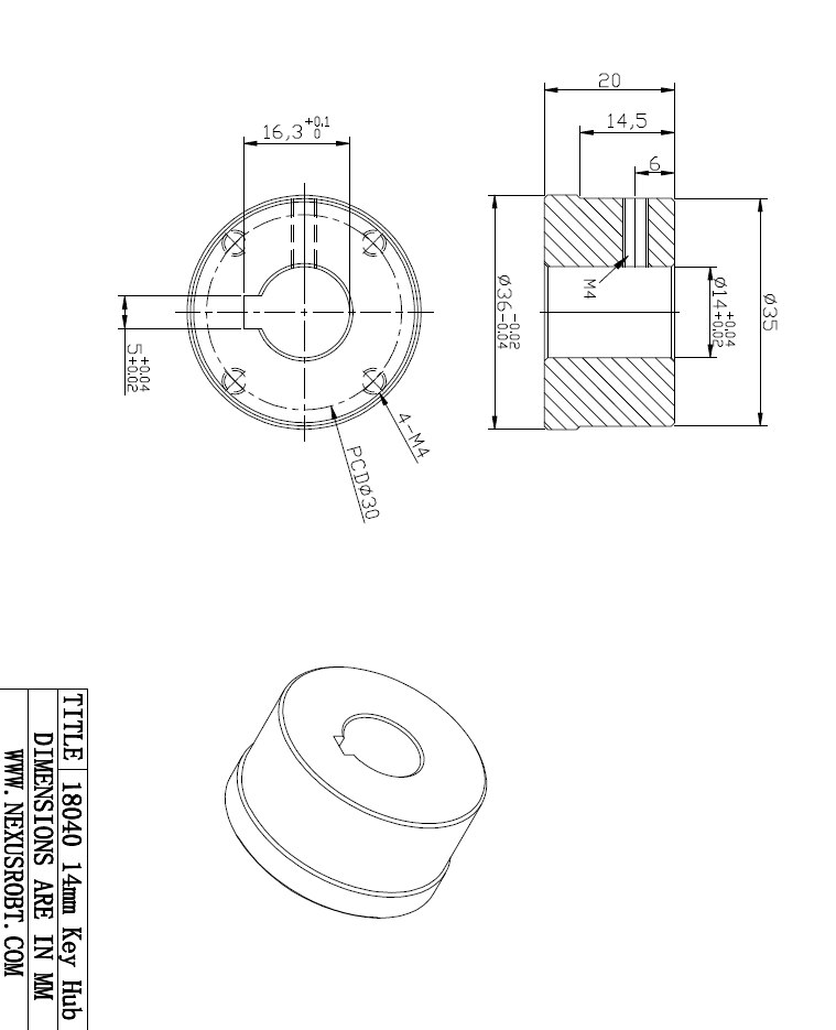 14mm Key hub for 127mm Aluminum single Omni wheel ... – Grandado