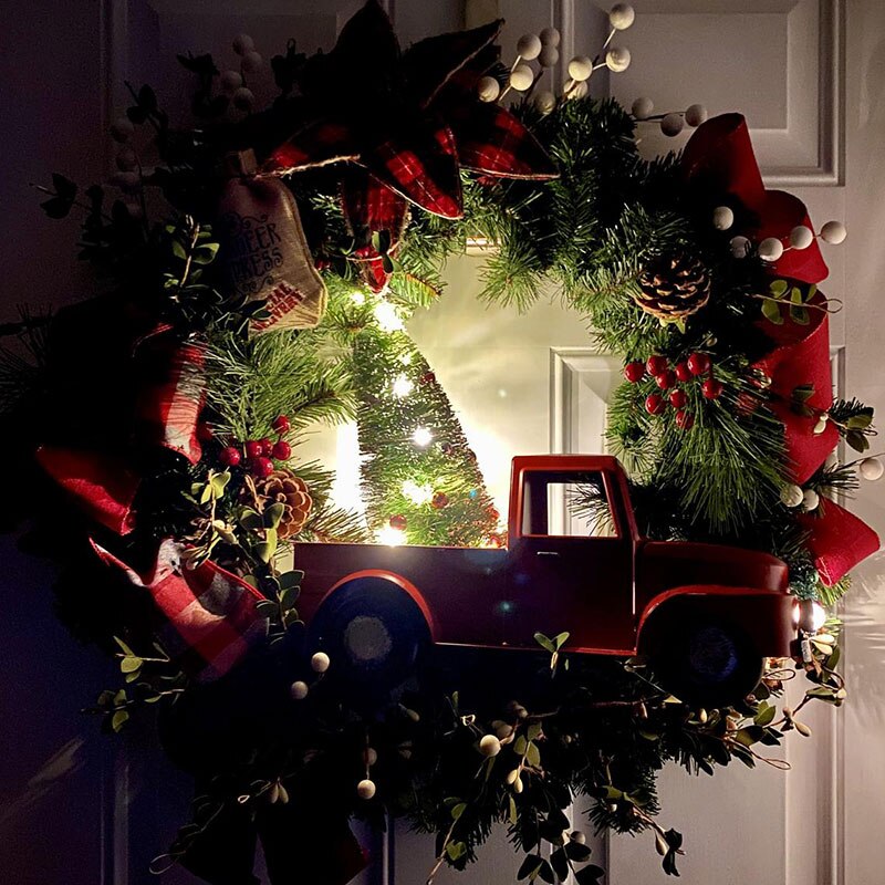 Hoge Rode Vrachtwagen Kerst Krans Rode Vrachtwagen... – Grandado