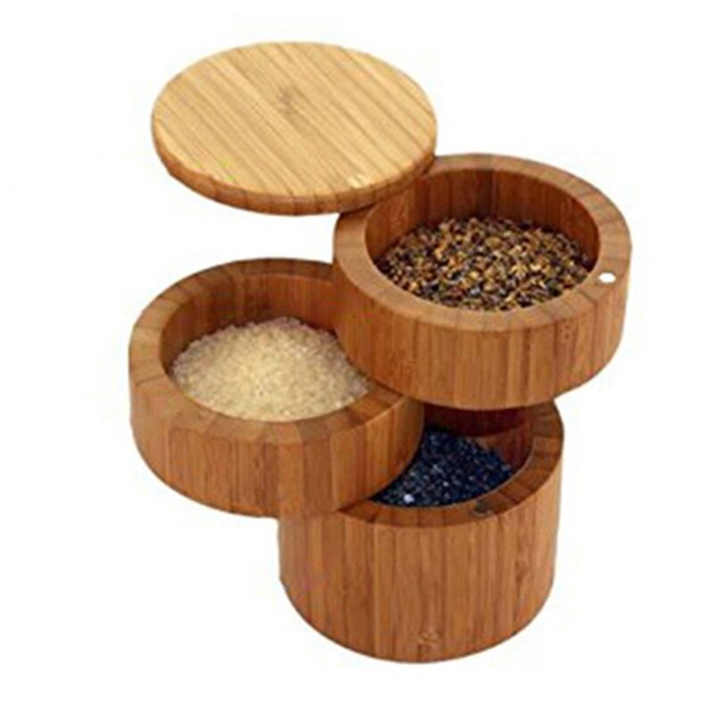 Three-layer bamboo salt box, spice box, salt box c... – Grandado