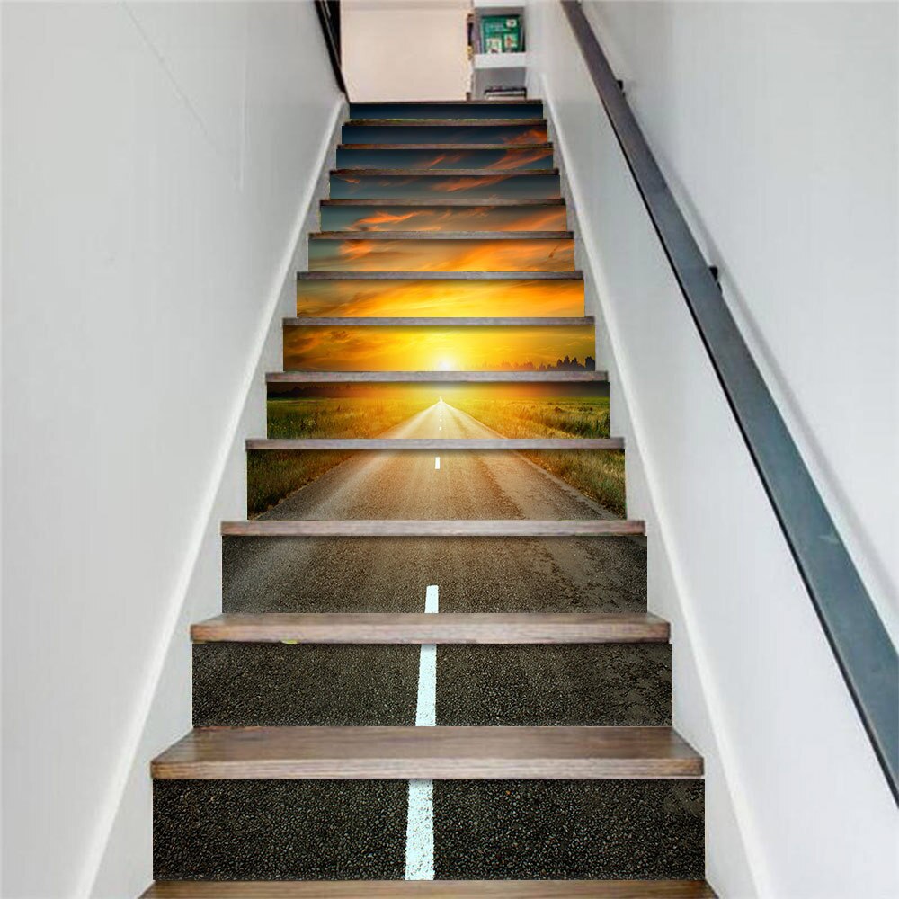 13 Pcs/Set 3D Stair Sticker Diy Highway Sunshine W... – Grandado