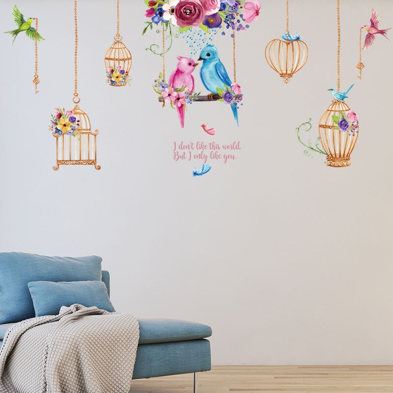 Cartoon Parrot Birdcage Wall Stickers for Living r... – Vicedeal