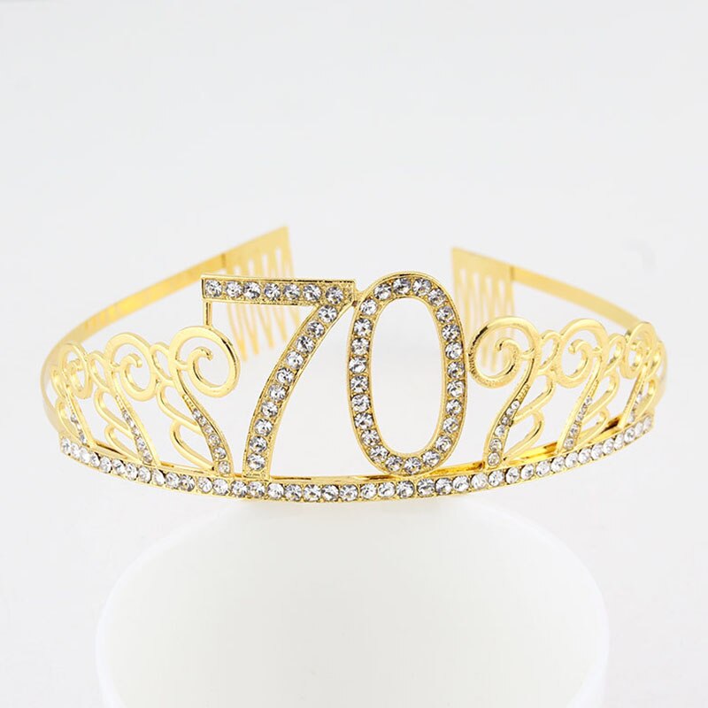Gold 70 80 90 100 Rhinestone Birthday Tiara Crown ... – Grandado