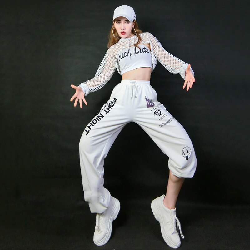 Hip Hop Costumes White Mesh Top Pants Adults Stree... – Grandado