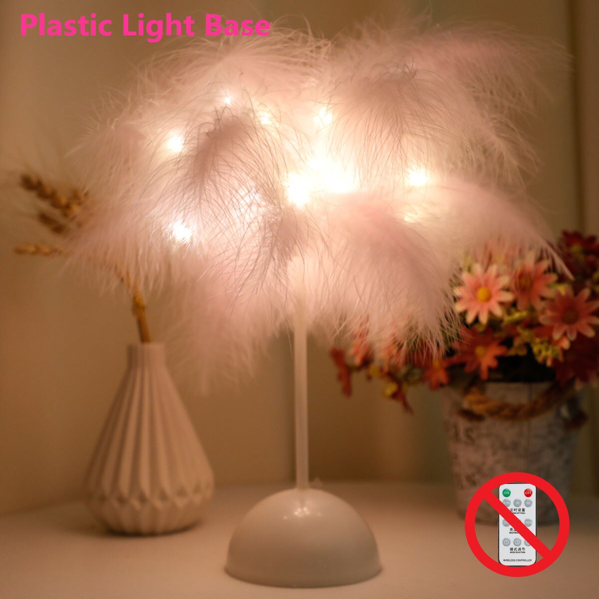 LED Feather Table Lamp Warm White Light Tree Lamp ... – Grandado