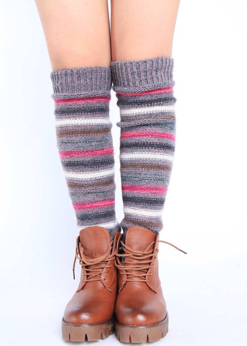 1 Pair Women Kniting Leg Warmer Thermal Striped Cr... – Vicedeal