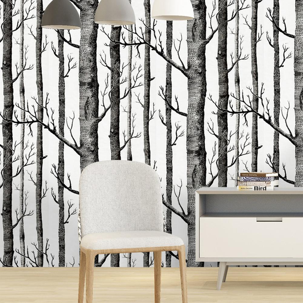 Zwart Wit Berk Behang Roll Zelfklevende Moderne No... – Vicedeal