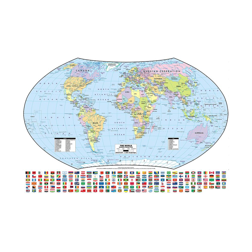 150x100cm The World Hammer Projection Map With Nat... – Grandado