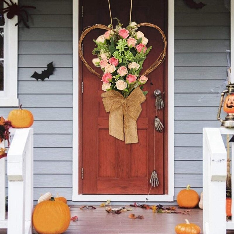 Heart-Shaped Wreath Simulation Rose Flower Wreath ... – Grandado