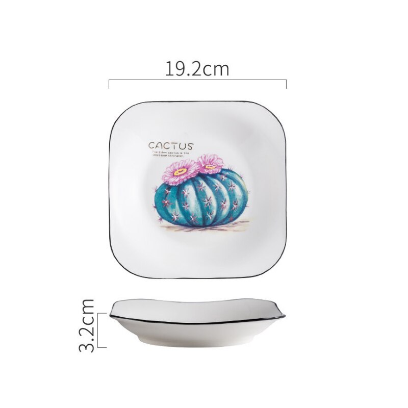 Grøn plante firkantet keramisk tallerken vestlig m... – Grandado