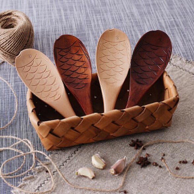 wooden fish-shaped spoon rice scoop rice scoop woo... – Vicedeal