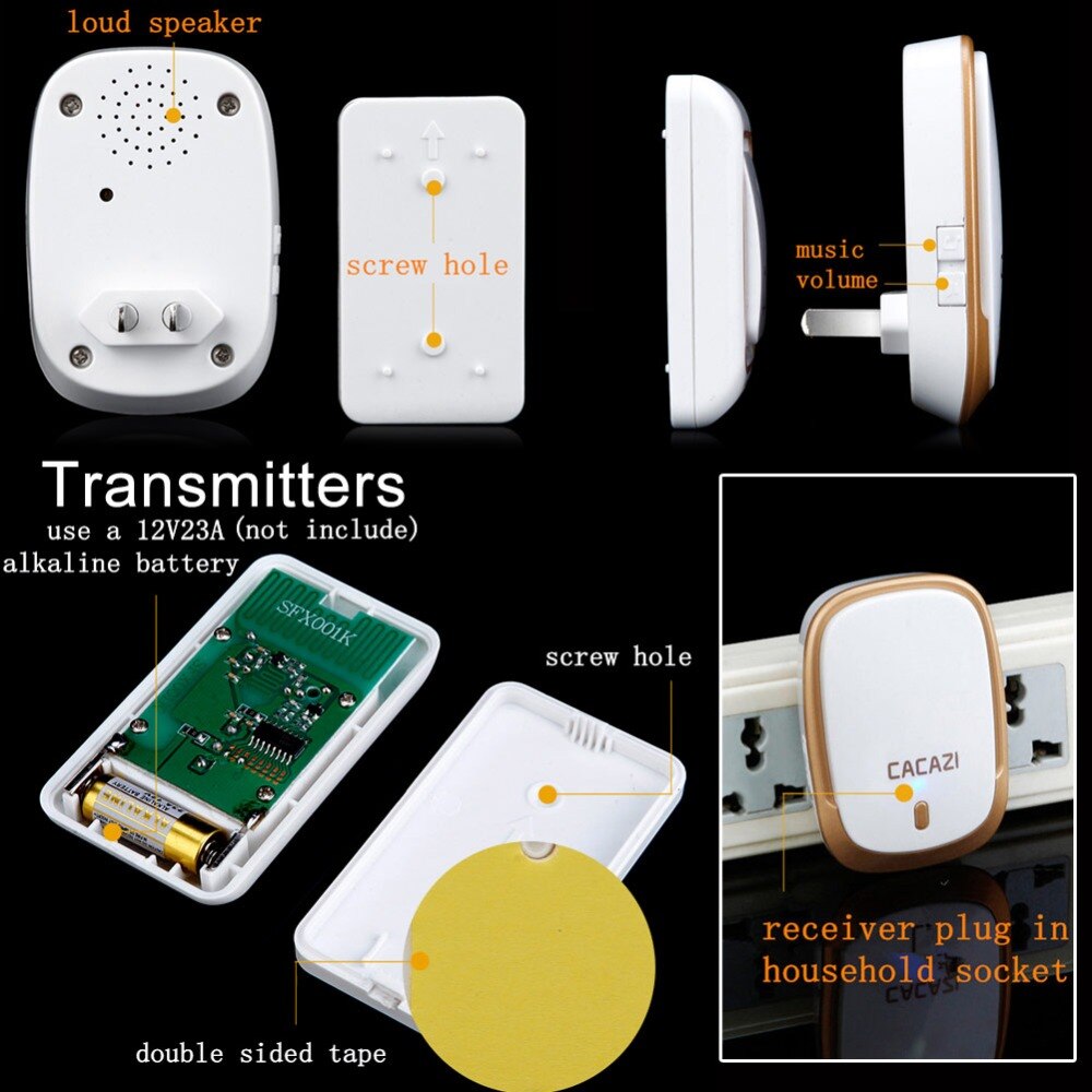 1PC Wireless LED Ring Doorbell Remote Control 36 R... – Grandado