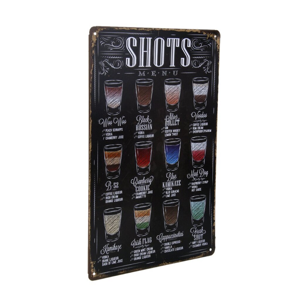Shots Menu Retro Vintage Bar Metal Tin Sign Poster... – Grandado
