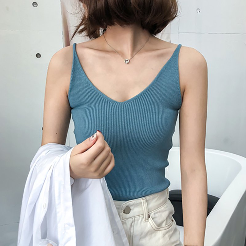 Women Retro V Neck Sleeveless Solid Knitted Tank T... – Vicedeal