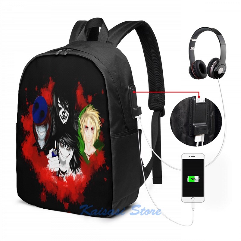 Funny Graphic print creepypasta USB Charge Backpac... – Grandado