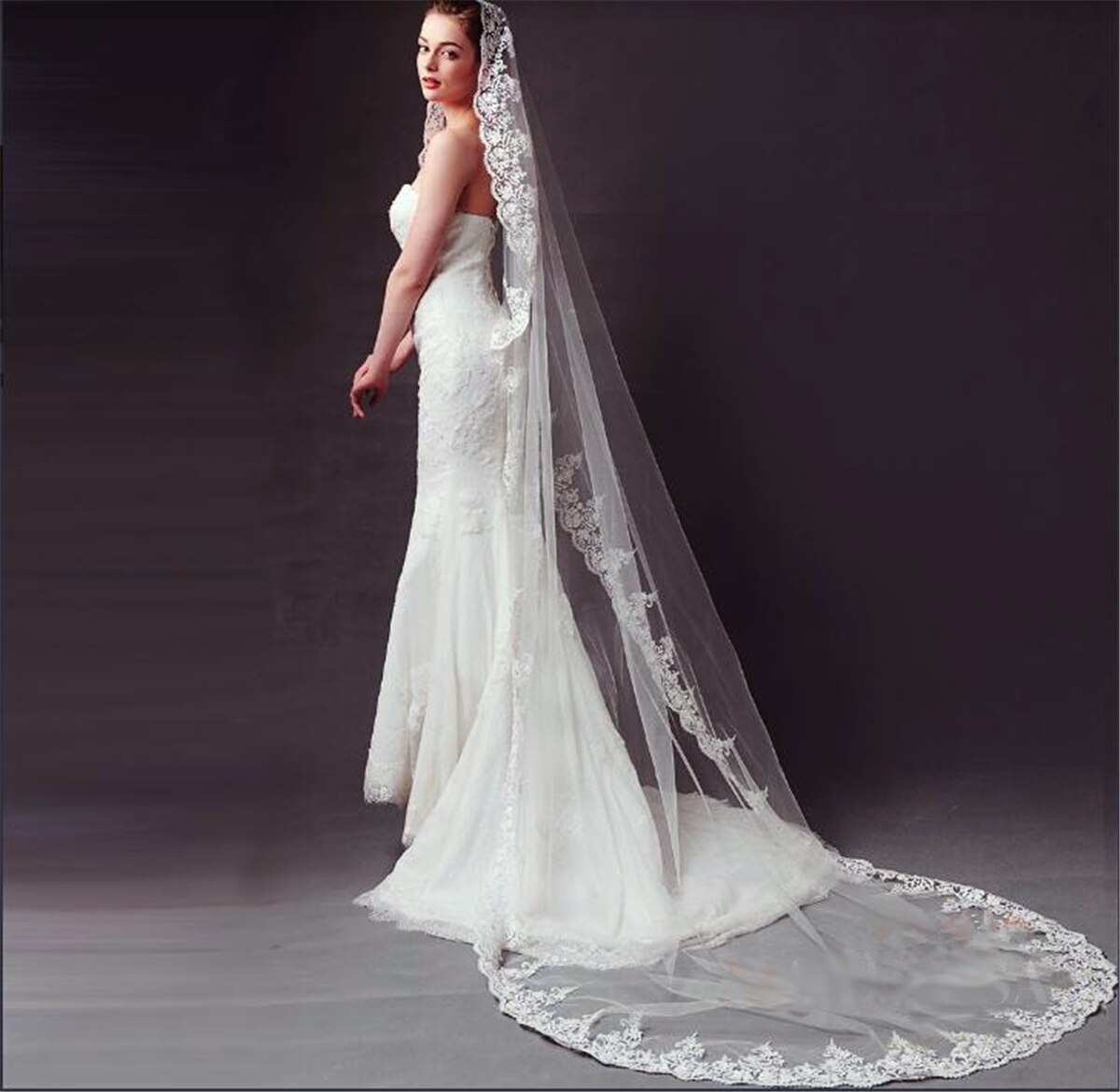 Bridal Veil One Layer with Veil Comb Full Lace Edg... – Vicedeal
