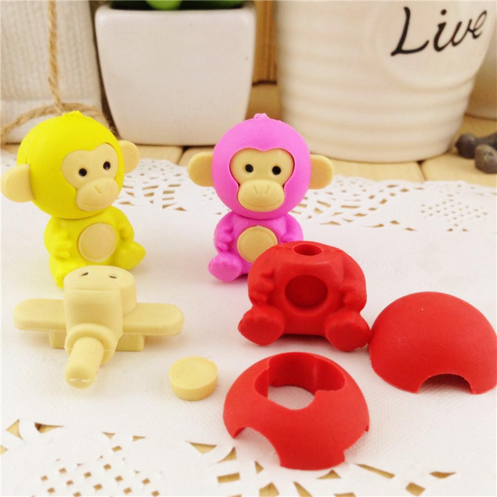 3Pcs Cartoon Little Monkey Eraser Cute Animal Kids... – Grandado