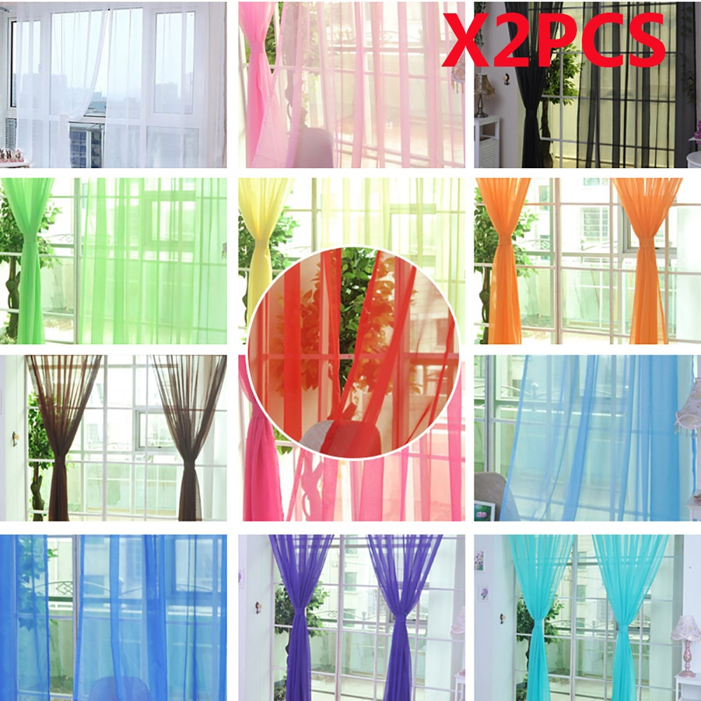 2 PCS 100x270cm rainbow Curtain Pure Color Tulle D... – Grandado