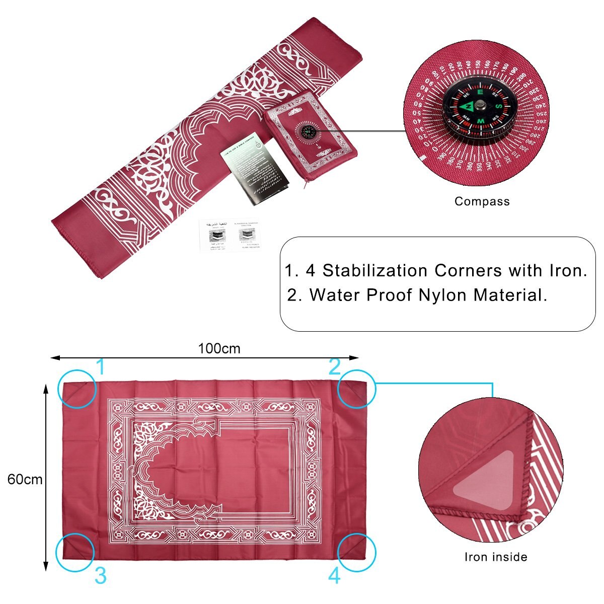 100x60cm Red Portable Prayer Rug Kneeling Poly Mat... – Vicedeal