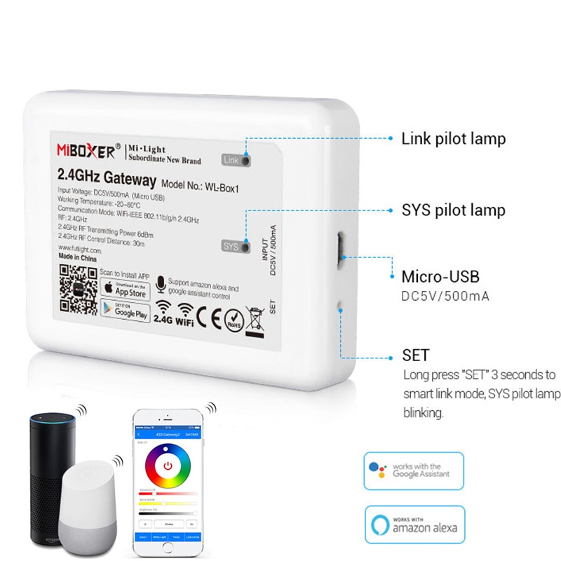 Miboxer wl-box 1 2.4 ghz gateway wifi rgb controll... – Grandado