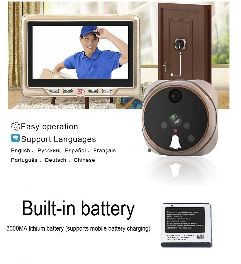 4.3"Color Screen 3X Digital Zoom Visual Monitor Door Camera 1.3MP 32 ...