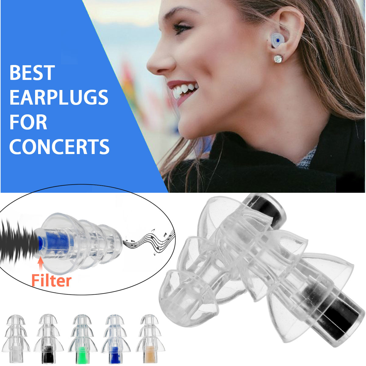 High Fidelity Silicone Musician Filter Earplugs No... – Grandado