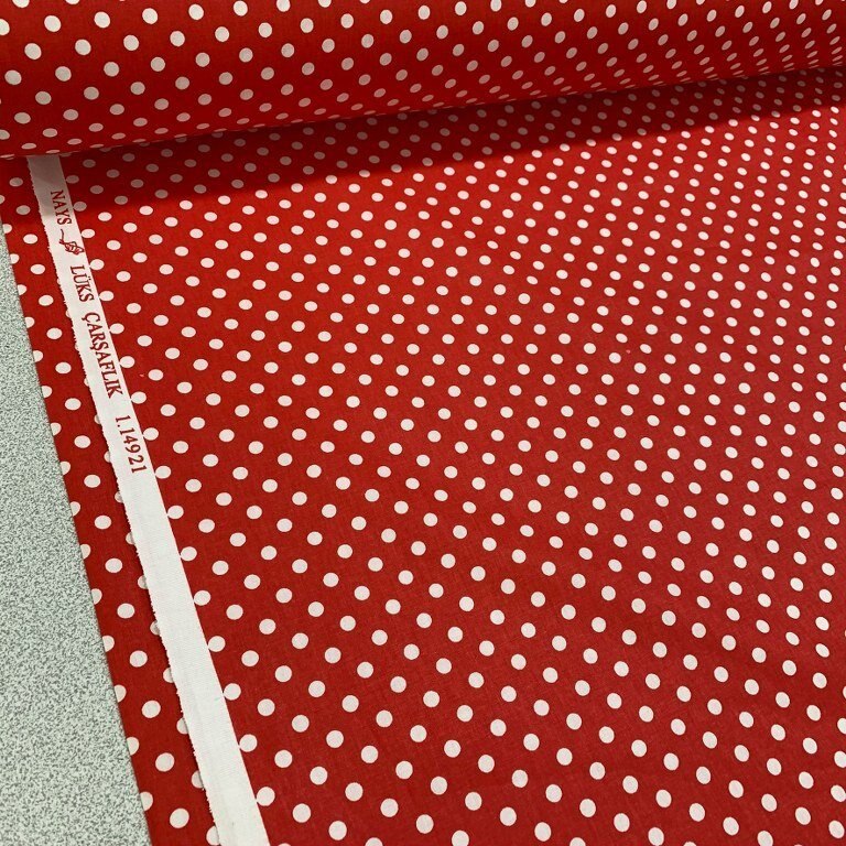 100% Cotton Poplin Fabric with Red White Polka Dot... – Grandado