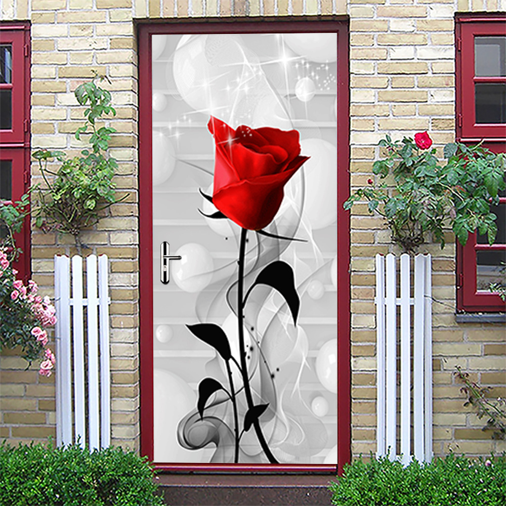 Deur Sticker Red Rose Home Decoratie Deur Shop Win... – Vicedeal