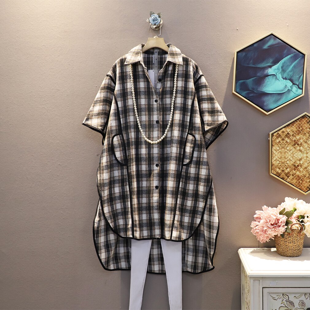 Xitao patchwork irregular plaid shirt kvinder efte... – Grandado