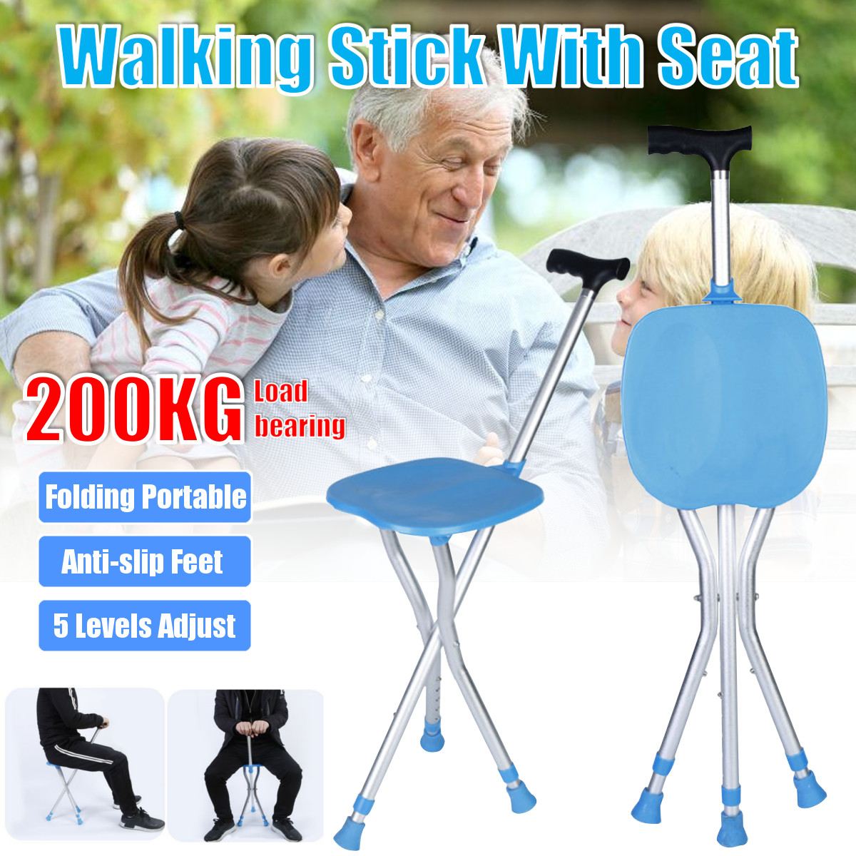 Folding Walking Cane Rest Light Weight Aluminium T... – Grandado