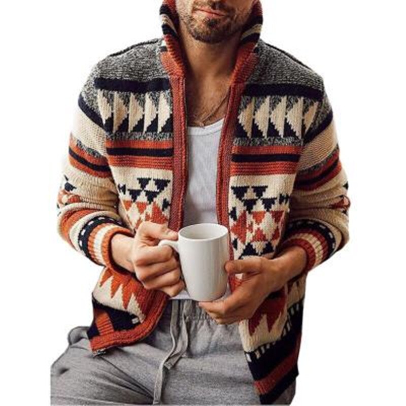 Men's Knitted Geometric Cardigan Long Sleeve Sweat... – Grandado
