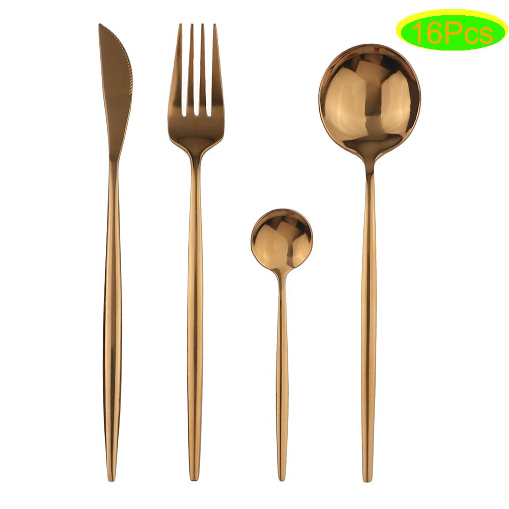 16 st svart spegel bestick set 18/10 rostfritt stå... – Grandado