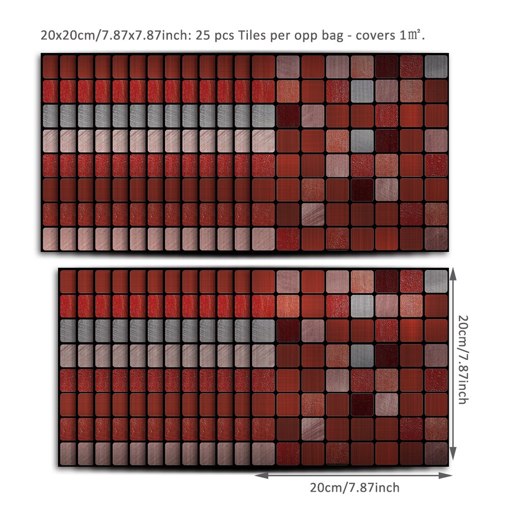 25Pcs 10/15/20CM Red Metallic Lattice Mosaic Wall ... – Vicedeal