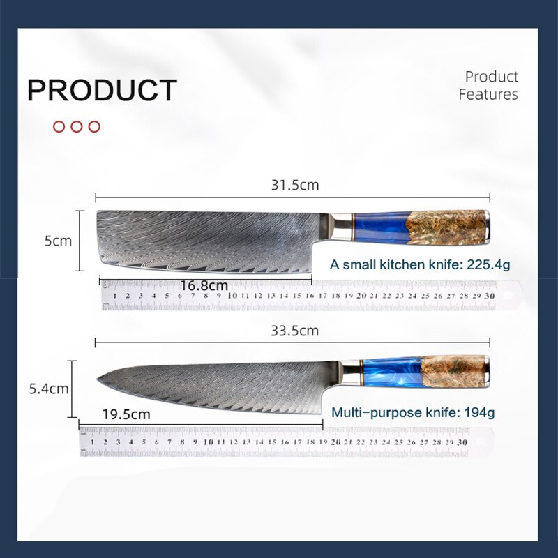 Kitchen Knives-Set Damascus Steel Chef Knife Cleav... – Grandado