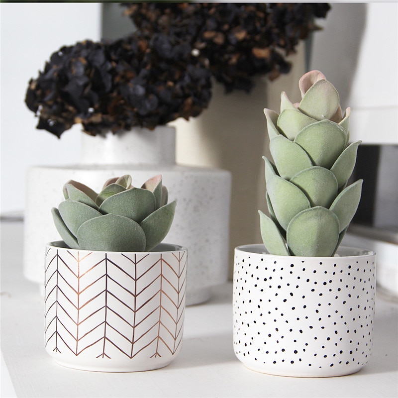Nordic desk decor pots plant Gold stripe Black dot... – Vicedeal