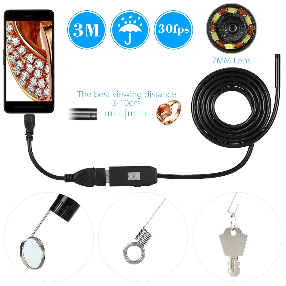 OWSOO 1/2/3/5M 7mm Lens USB Endoscope Camera Water... – Grandado