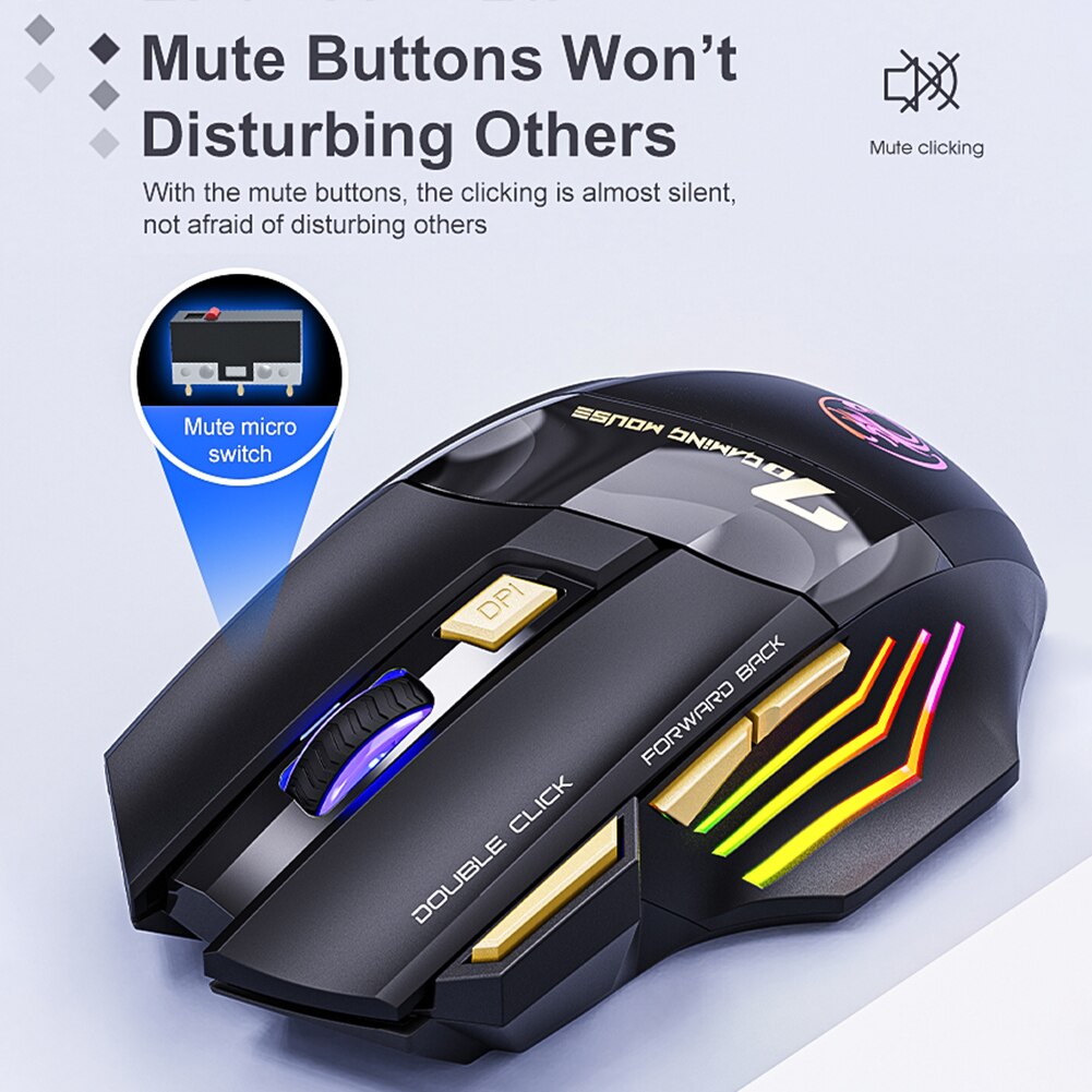 2.4GHz Wireless RGB Mouse Adjustable DPI 7 Keys Er... – Grandado