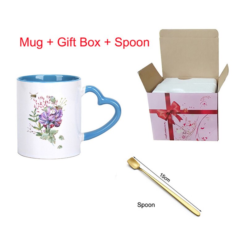 Cartoon ceramic cup mug Blue elf flower pattern co... – Grandado