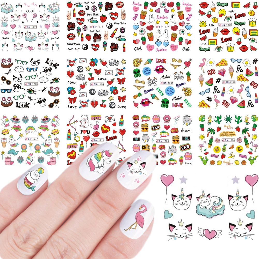 12pcs Nail Stickers Cartoon Cute Water Transfer St... – Grandado