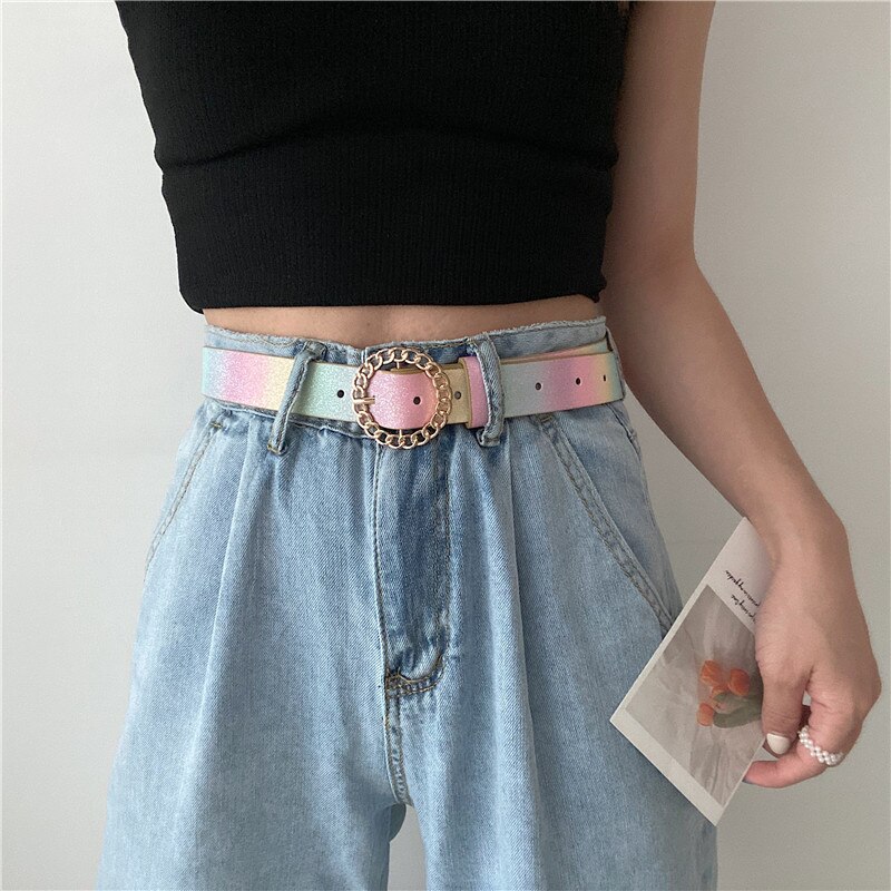Colorful Rainbow Jeans Belts For Women Belt Female... – Grandado