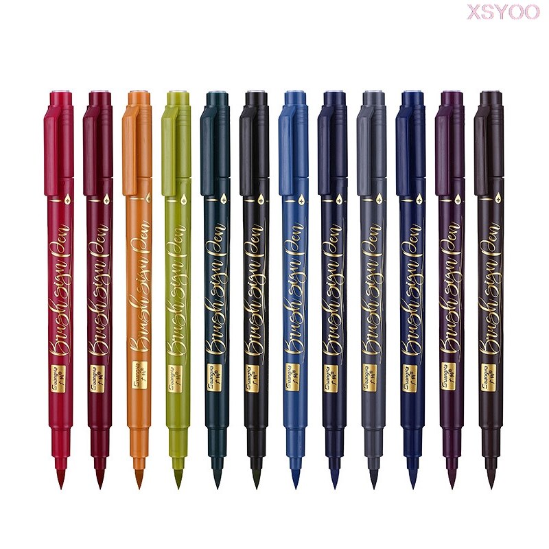 0.7mm 1.0mm 2.0mm 12 färger kalligrafi penselpenna... – Grandado