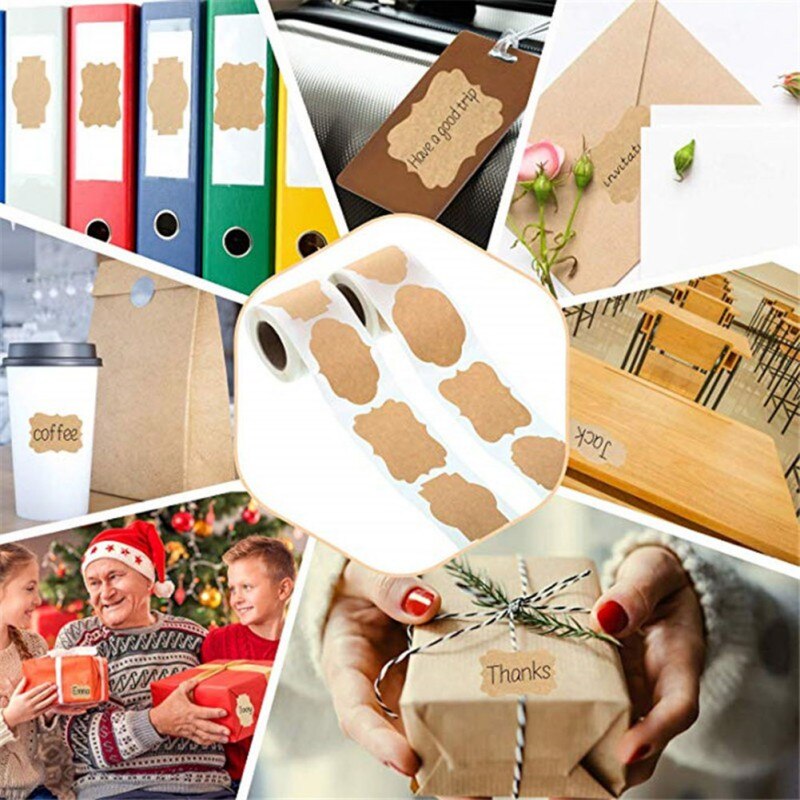 300PCS/Roll Kraft Paper Self-adhesive DIY Sticker ... – Grandado