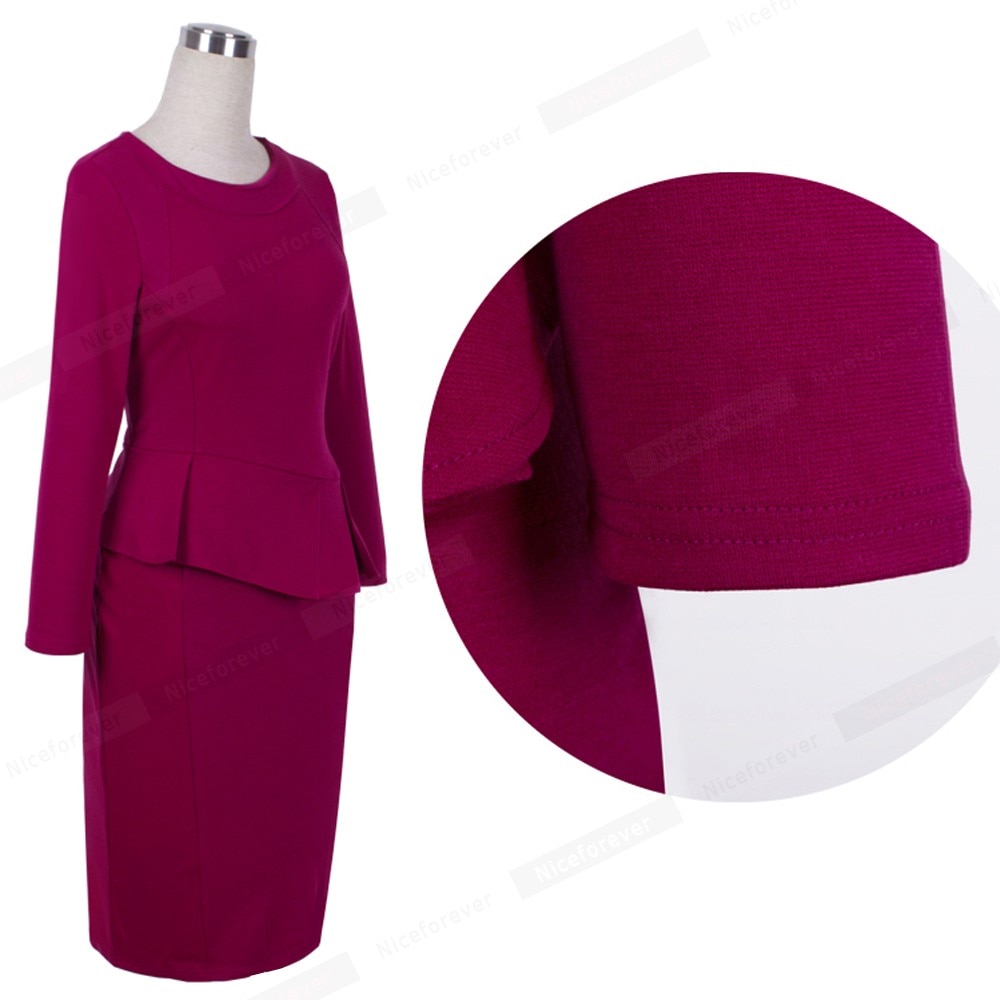 Nice-Forever Solid Color Peplum Office Dresses Bus... – Grandado