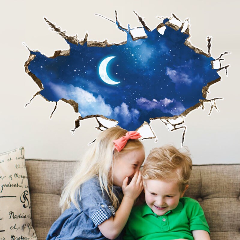 3D Astronaut Mysterious Space Moon Wall Sticker Be... – Grandado