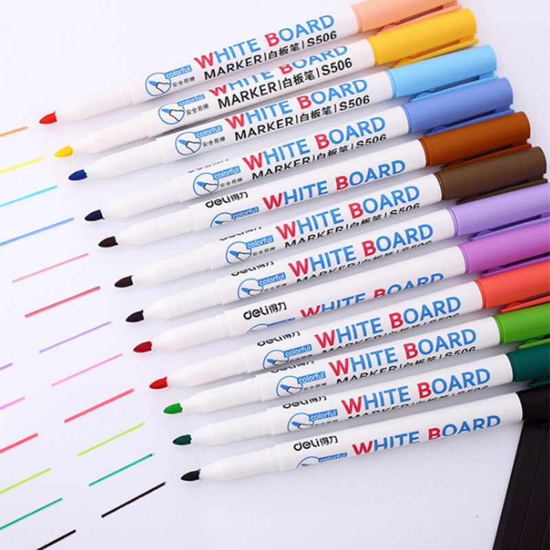 12 Kleuren Whiteboard Marker Set Droge Wissen Extr... – Vicedeal