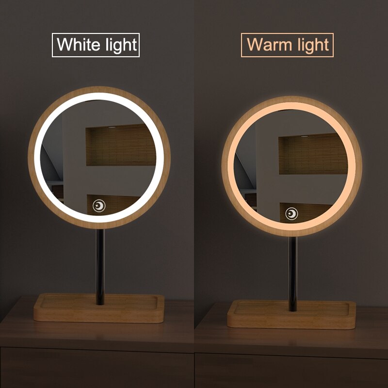 Wooden Desktop LED Makeup Mirror USB Charging Adju... – Grandado