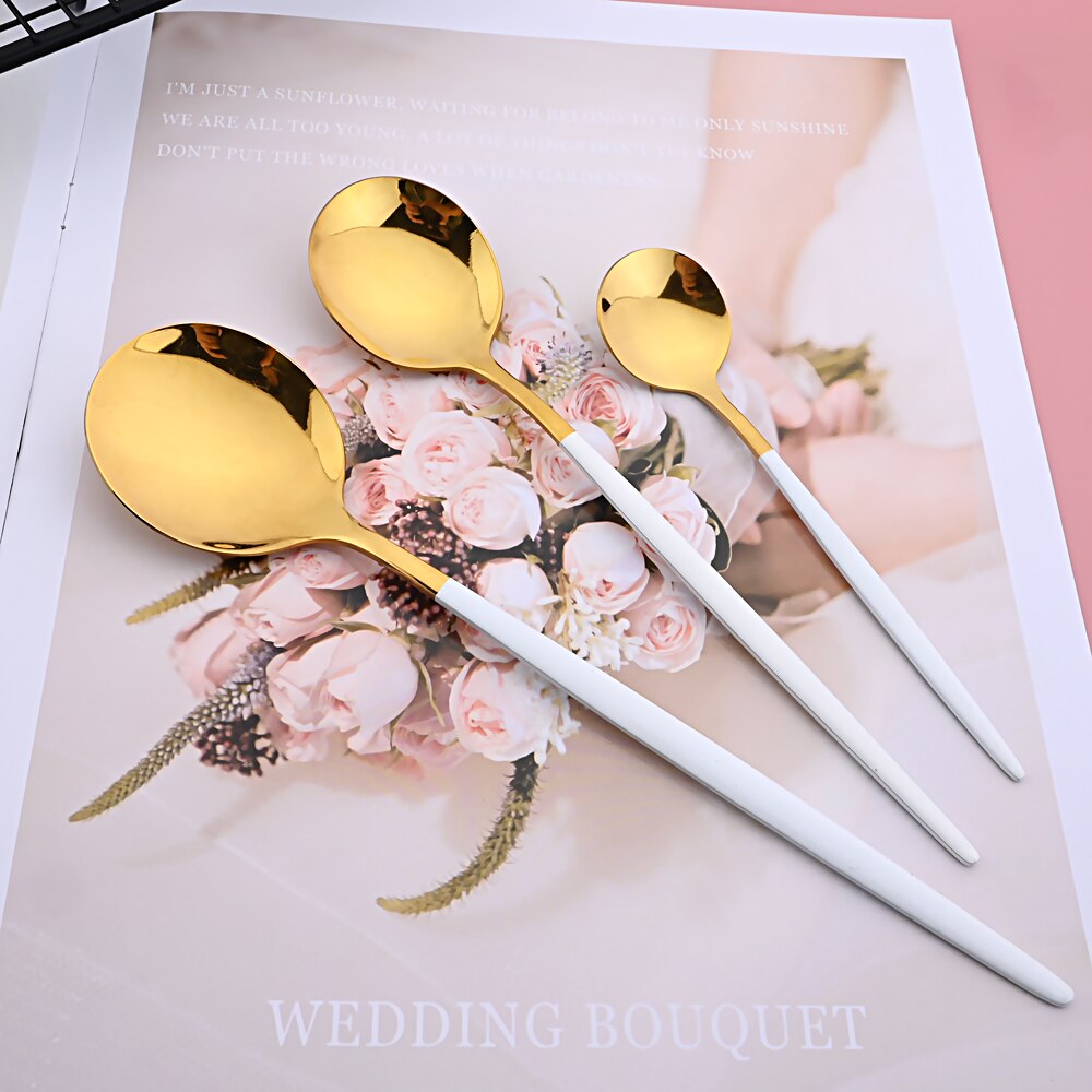 6Pcs White Gold Cutlery Set Stainless Steel Dinner... – Grandado